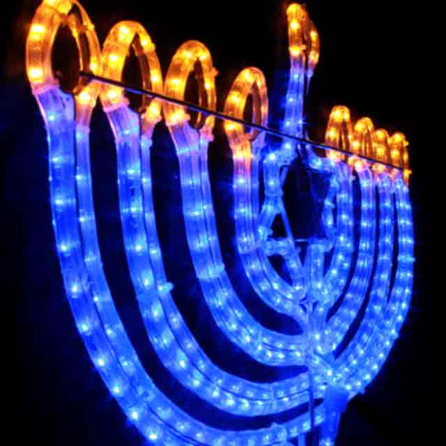 120V Blue LED Rope Light Menorah Motif w/ Flickering Flame (AQL-LED ...